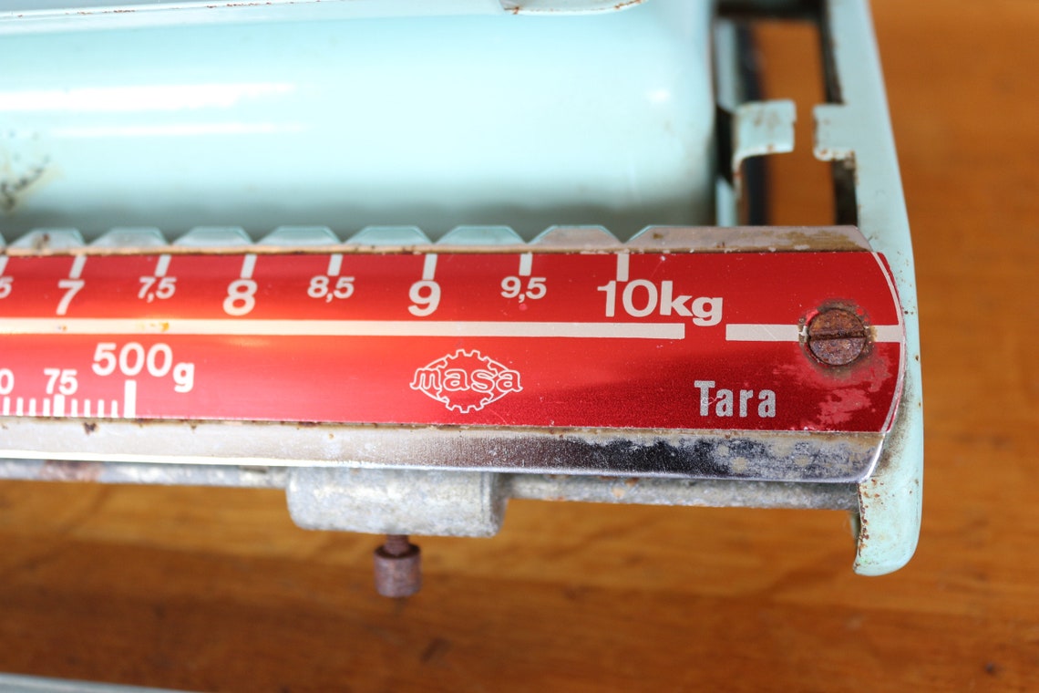 Vintage MASA Tara Beam Balance Blue Enamel Kitchen Weighing Scales With ...
