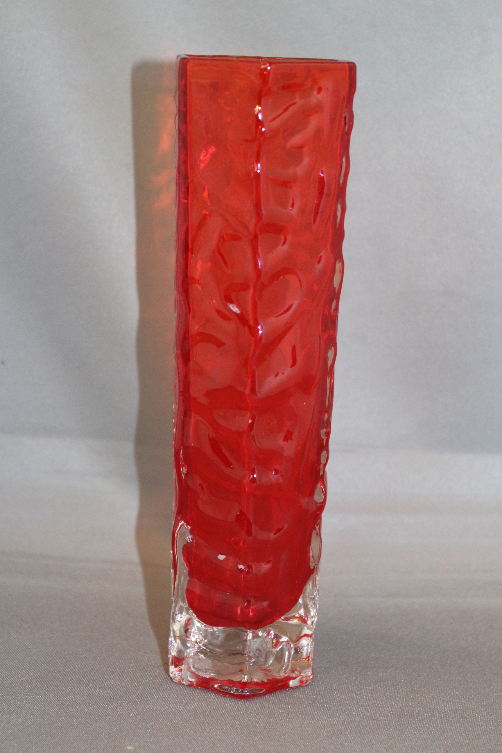 Vintage TAJIMA Art Glass Japan Mid Century Red Textured Bark Hexagonal ...
