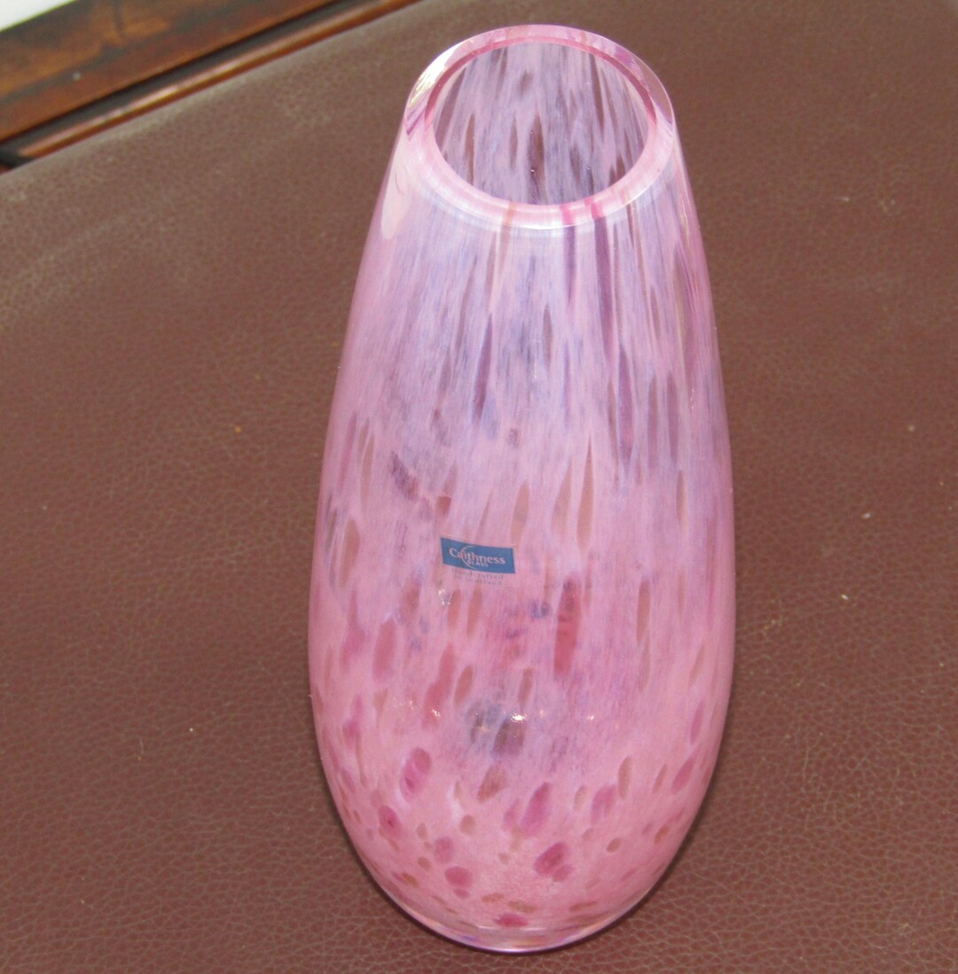 Vintage Pink Caithness Scotland Art Glass Torpedo Vase With Gold ...