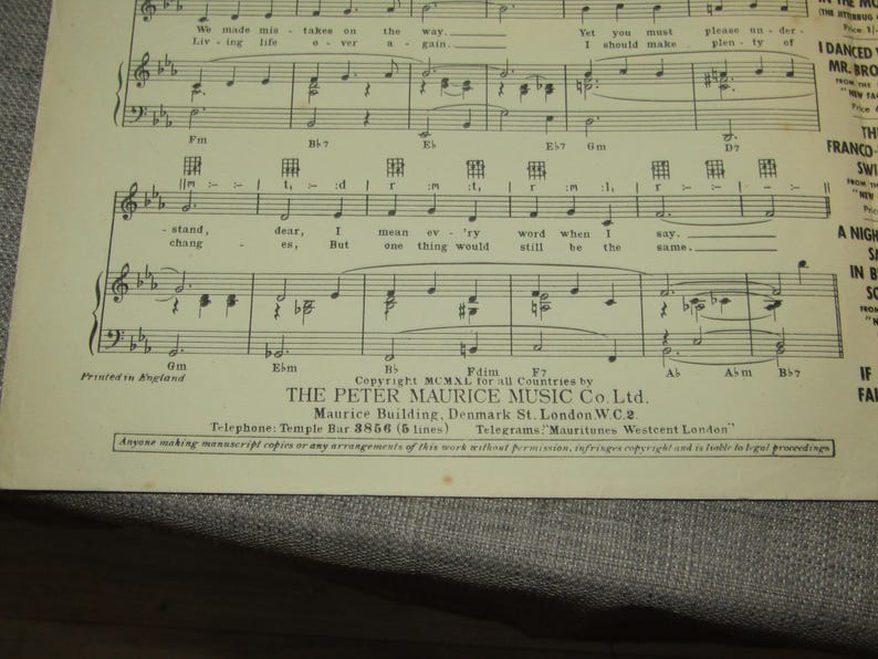 Original Sheet Music From 1920s to 1940s Choose From List Pianoforte ...