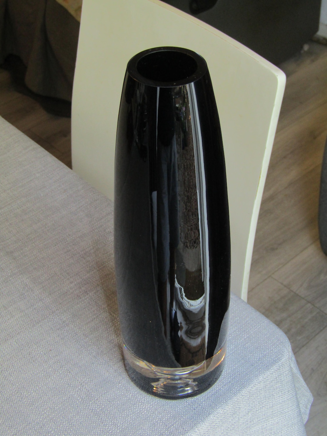 30cm Tall Art Glass Cased Black Torpedo Shape Vase Single Bubble in ...