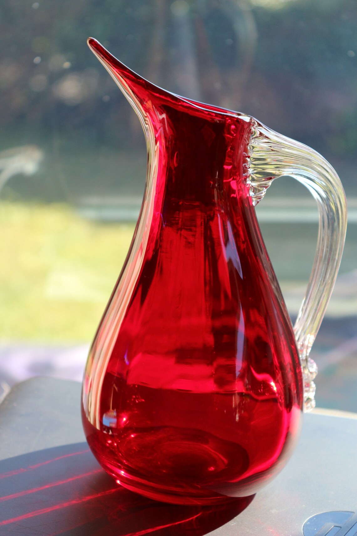 Vintage 1950s Whitefriars Ruby Red 8" 20cm Beaked Glass Jug Celery ...