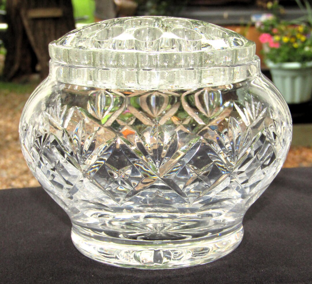 Beautiful Heavy Cut Glass Crystal Rose Bowl With Solid Glass Frog 14cm ...
