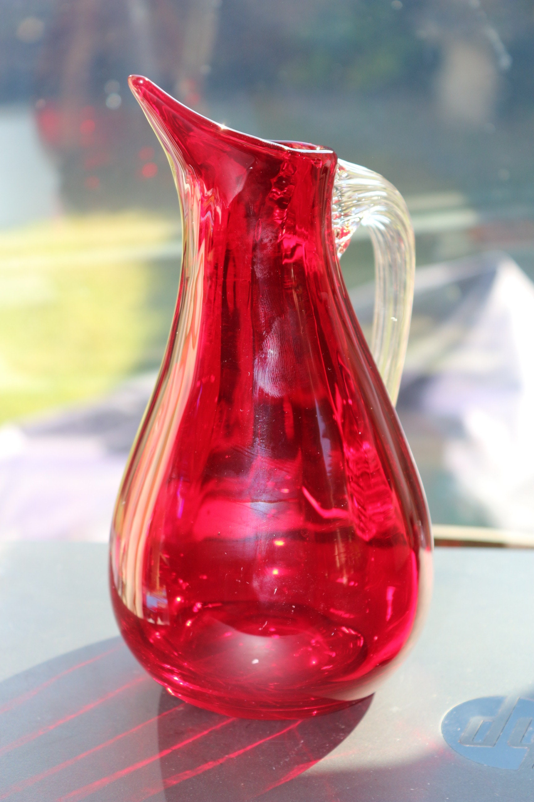 Vintage 1950s Whitefriars Ruby Red 8" 20cm Beaked Glass Jug Celery ...