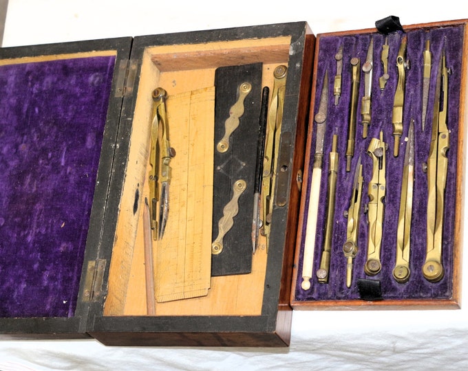 Antique Vintage Boxed Brass Draftsman Geometry Technical Drawing ...