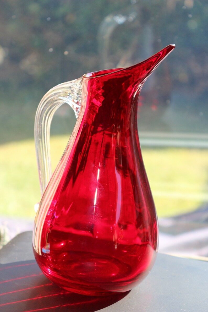 Vintage 1950s Whitefriars Ruby Red 8" 20cm Beaked Glass Jug Celery ...
