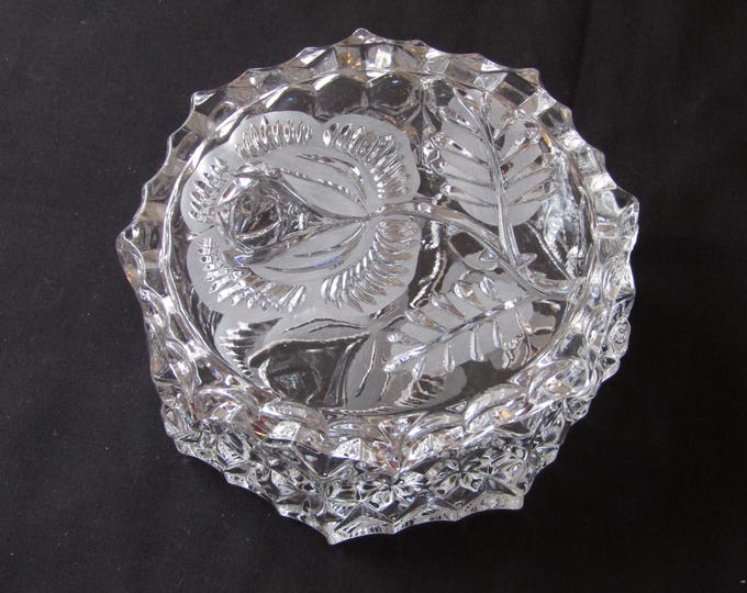 8 Sided Octagon Shape Crystal Glass Trinket Dish & Lid Rose Pattern 5 ...