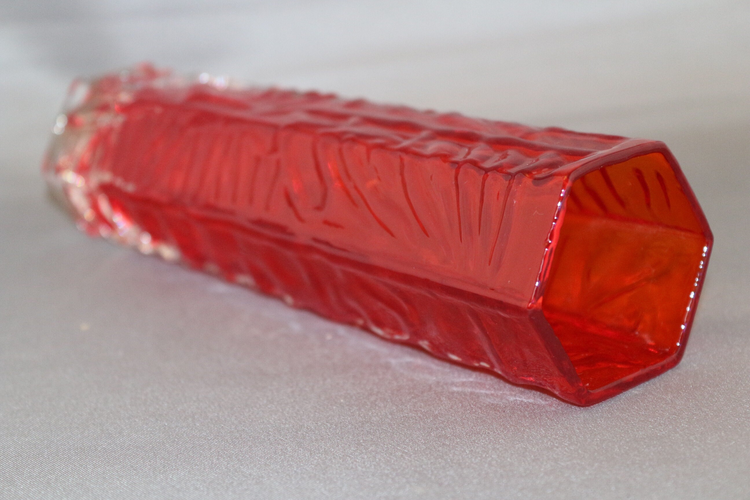 Vintage TAJIMA Art Glass Japan Mid Century Red Textured Bark Hexagonal ...