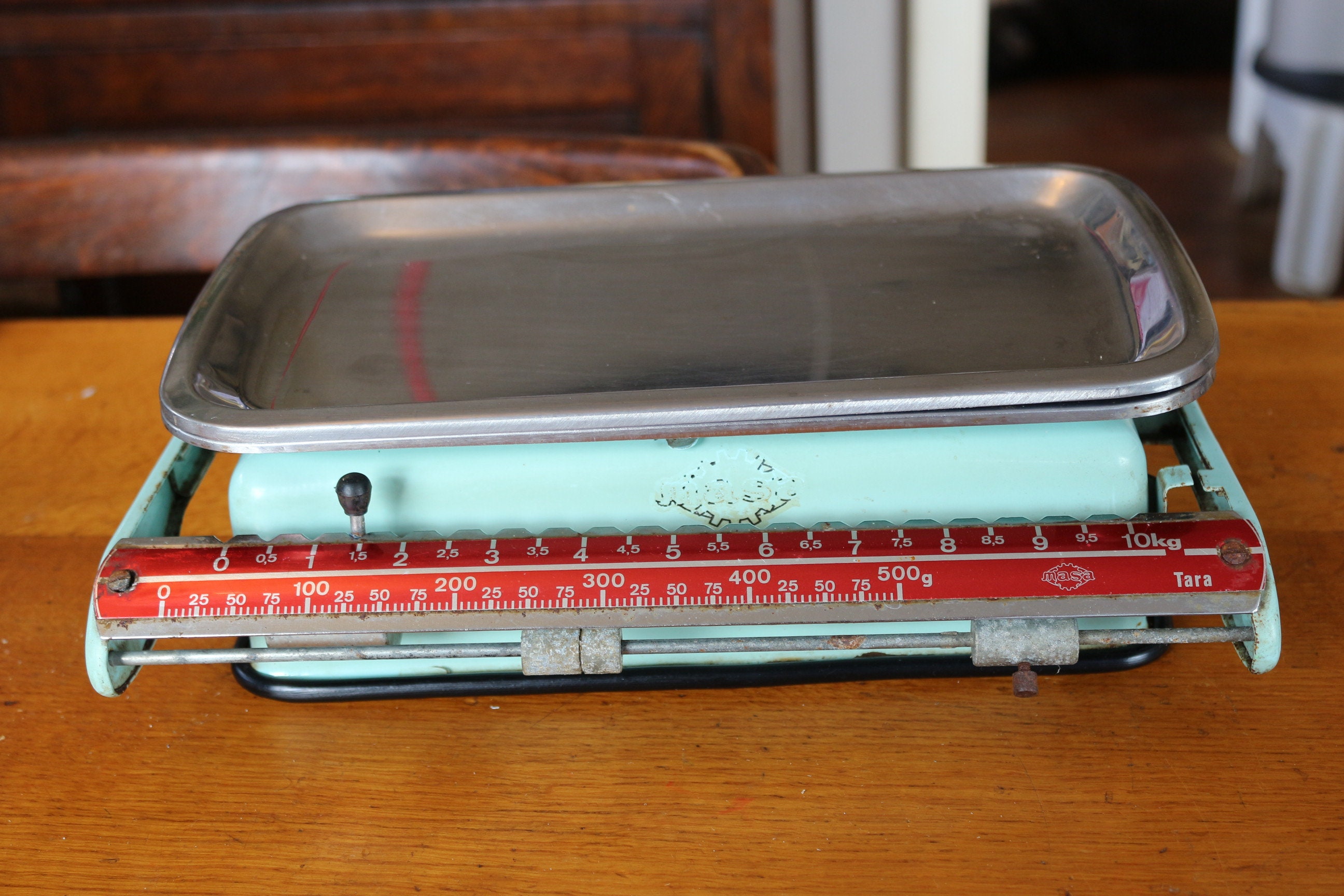 Vintage MASA Tara Beam Balance Blue Enamel Kitchen Weighing Scales With ...