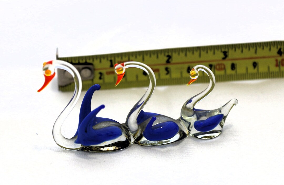 Vintage Art Glass Lamp Work Trio Train of Blue Swans Figurine 3 Birds ...