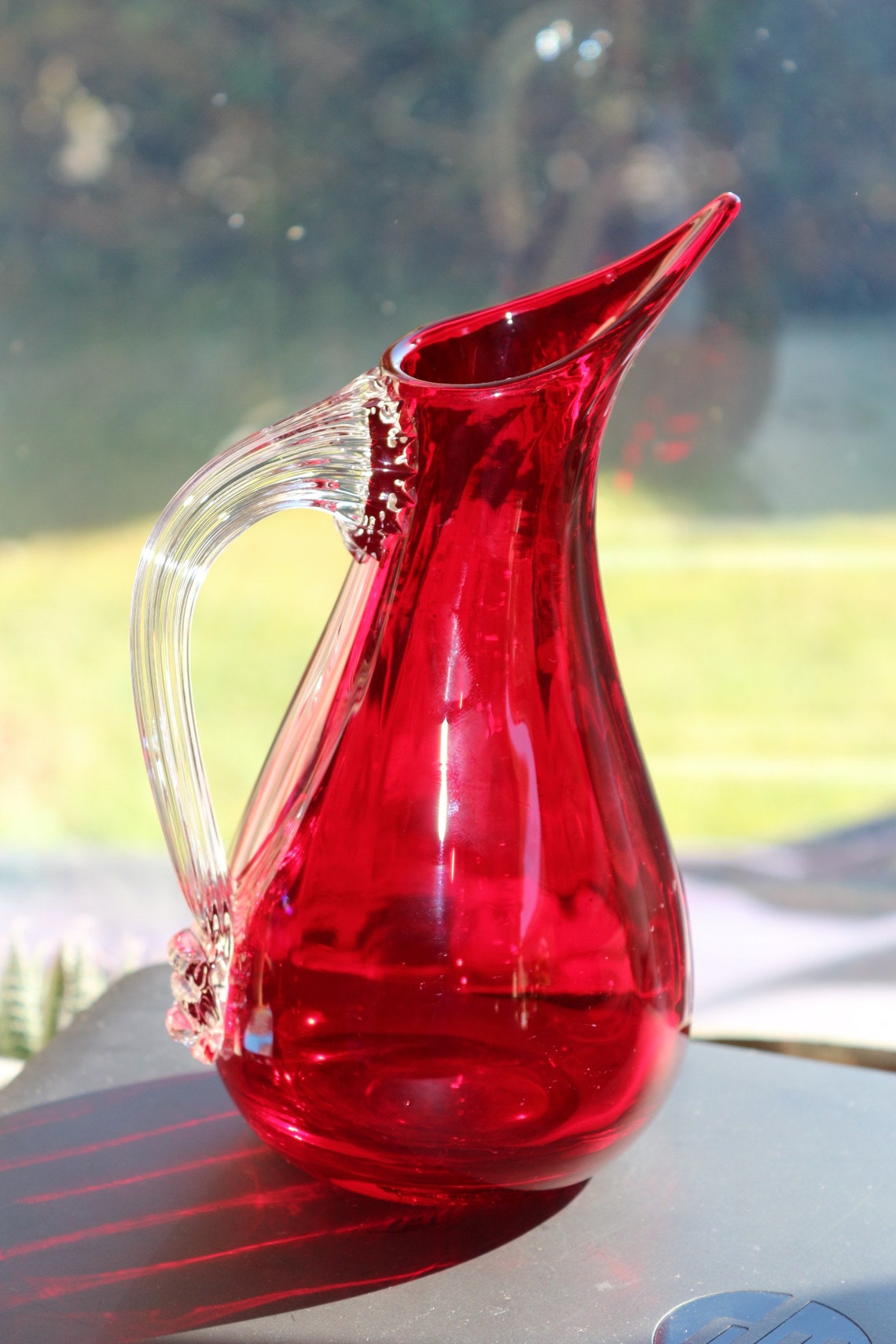 Vintage 1950s Whitefriars Ruby Red 8" 20cm Beaked Glass Jug Celery ...