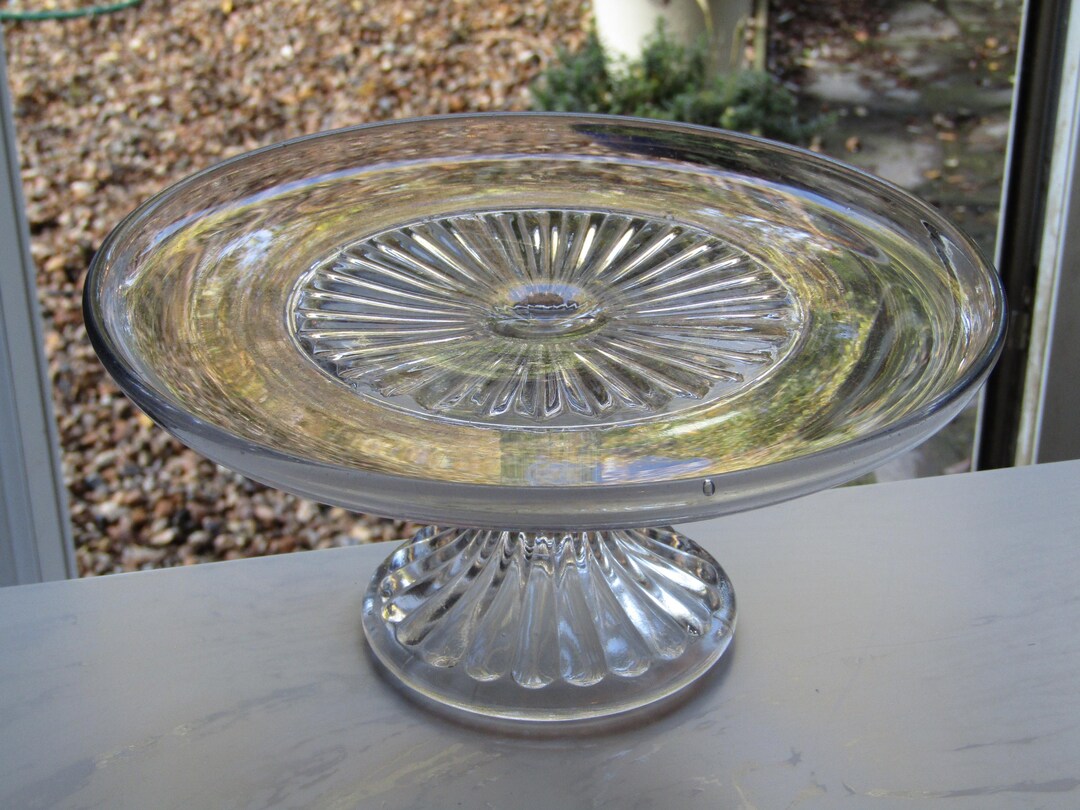 Vintage Pedestal Footed Pressed Glass Cake Stand Gateau Pastry Table ...
