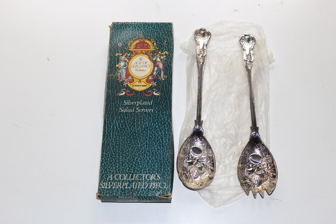 Boxed Pair Silver Plated Salad Servers Kings Design by Falstaff Fruit ...