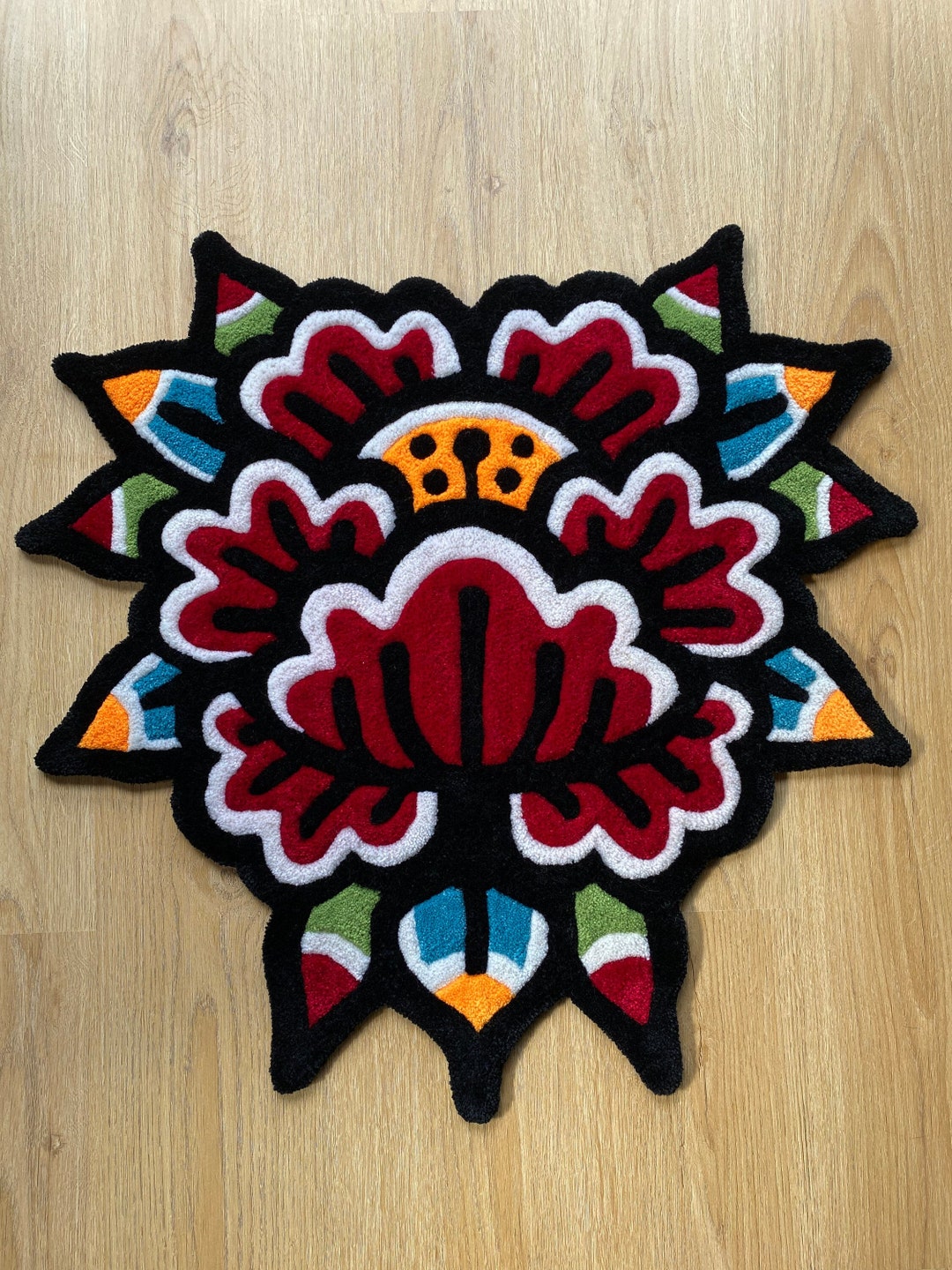 Tattoo Peony Inspired Handmade Rug With Non Slip Backing. Tattoo Art ...