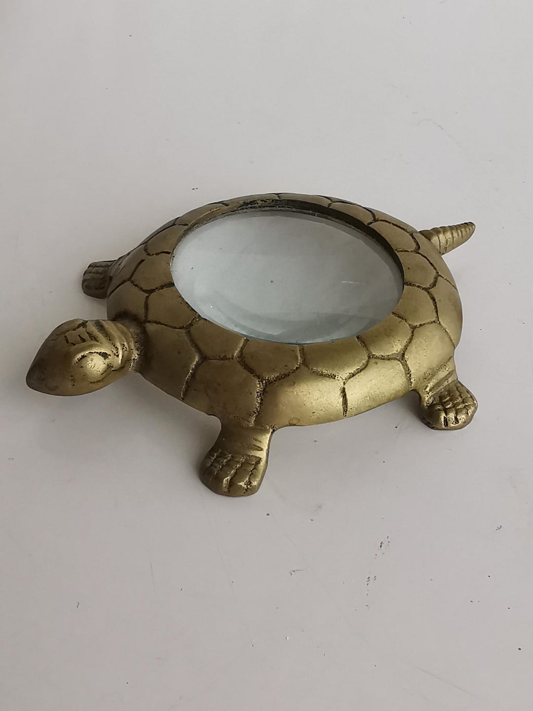 Vintage Solid Brass Turtle Magnifying Glass Paperweight – Animal Desk ...