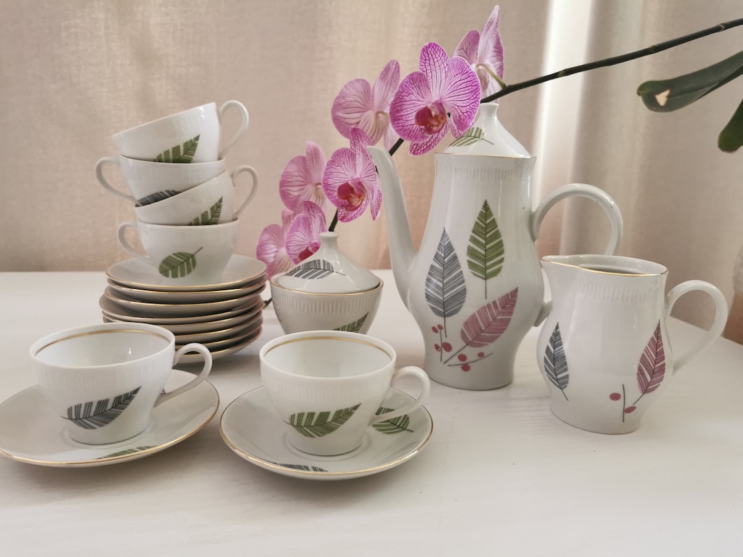 Vintage German Coffee Set With Leaf Print – Mid-century Porcelain by ...
