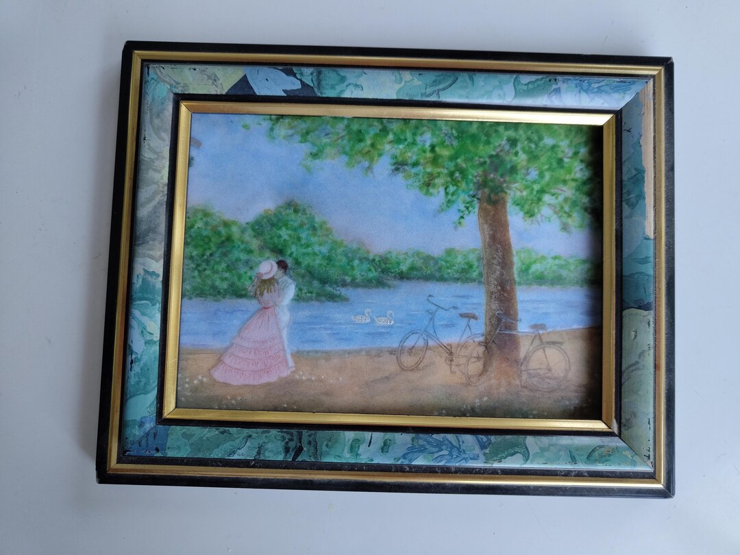 Romantic Ceramic Painting Kissing Couple by the Lake Hand-painted Tile ...