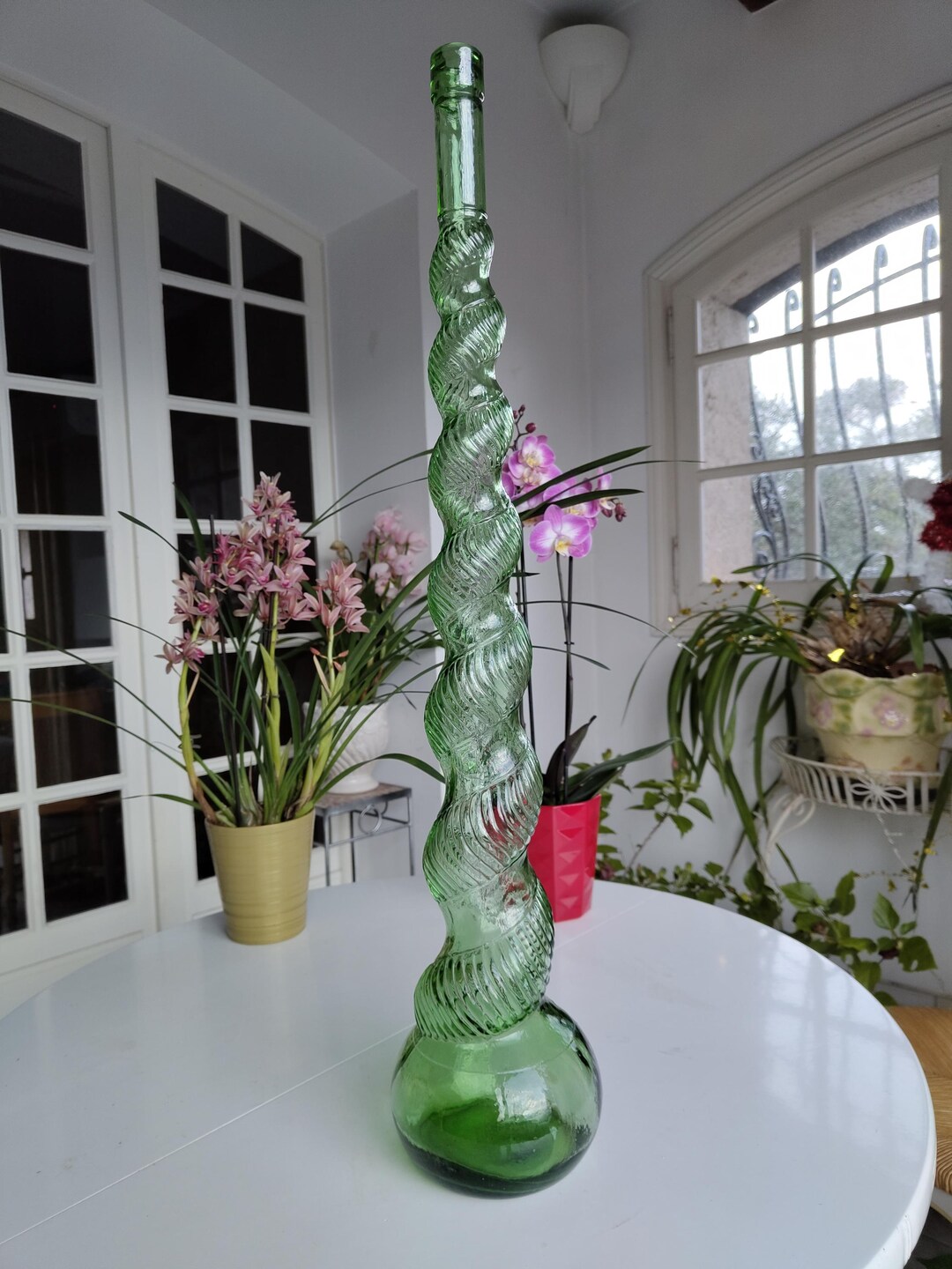 Monumental Oversized Vintage Green Glass Bottle, Attributed Italian Mid ...