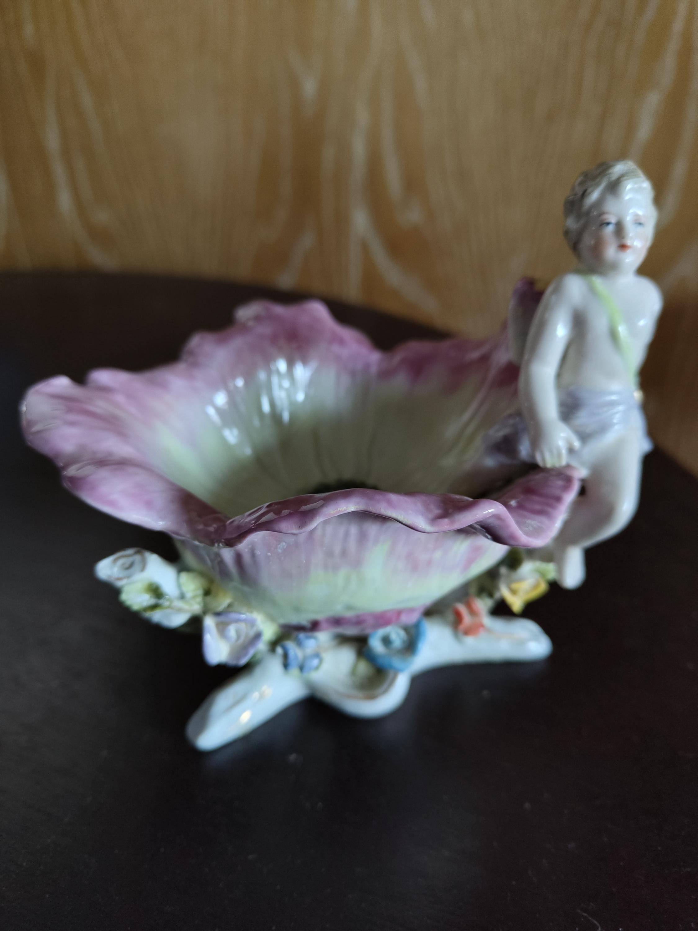 Antique German Porcelain Jardiniere With Putto, Hand Painted Floral ...