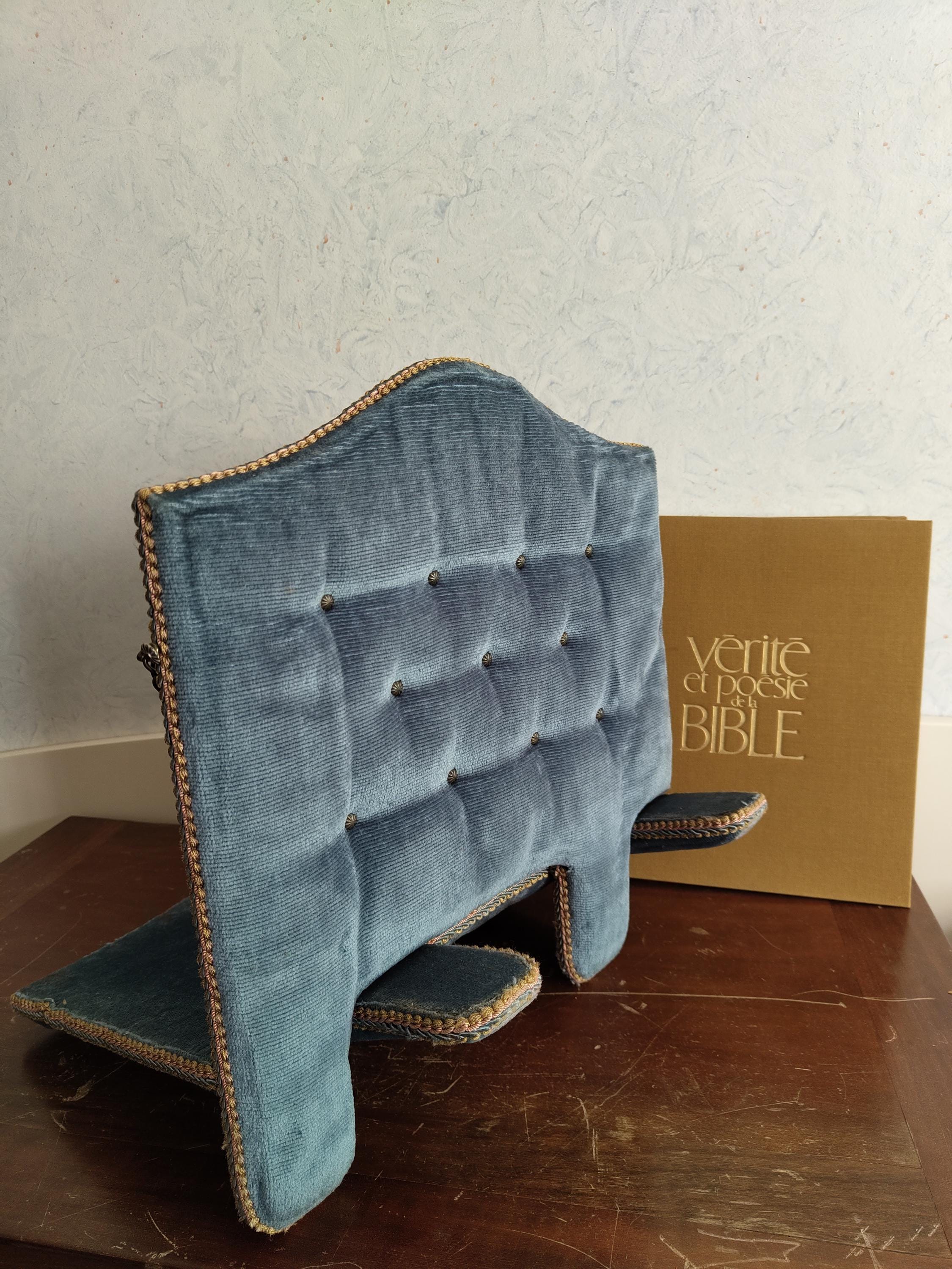 Antique Folding Prayer Kneeler Emerald Green Velvet Pray Dieu Gold Trim ...