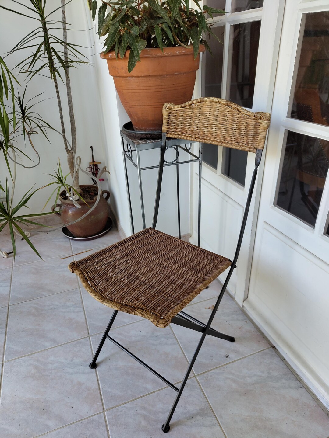 Vintage Metal and Rattan Folding Chair Cia Collection - Etsy