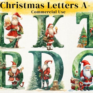 Watercolor Letter Santa Alphabet Watercolor Clipart, Floral Letters ...