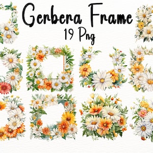 19 PNG Gerbera Frames Watercolor, Floral Frame Clipart, Watercolor ...