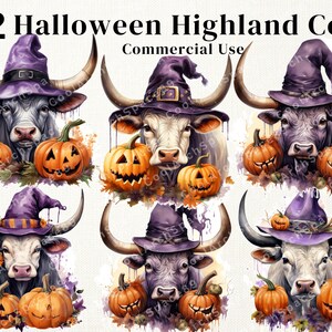 12 Halloween Highland Cow PNG for Sublimation Fall Highland Calf Witch ...