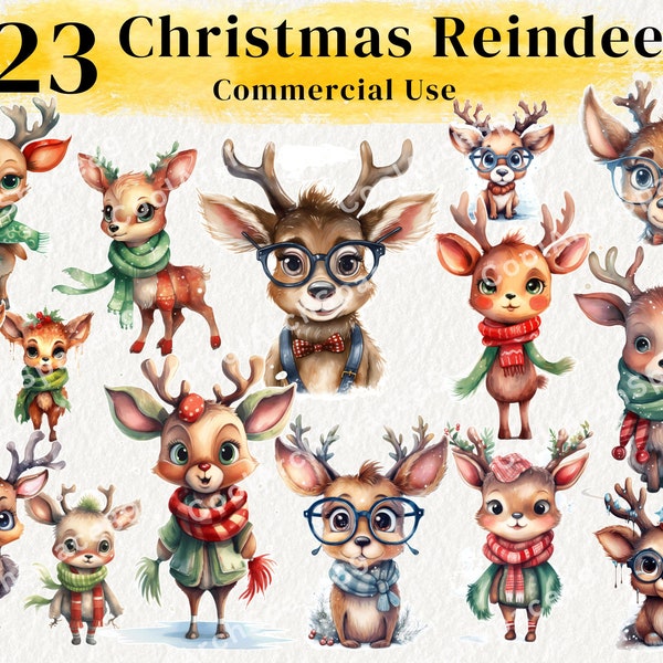 Reindeer Watercolor - Etsy