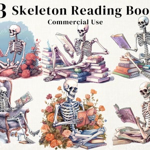 Skeleton Reading Books PNG Bundle: Halloween Clipart (commercial Use ...