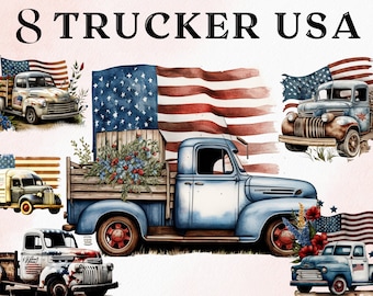 Trucker USA Flag Watercolor Clipart Png,trucks Boys Clipart American ...