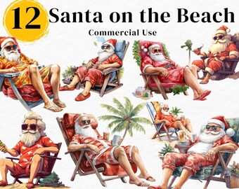 Santa on the Beach Clipart. Digital Art & Sublimation. PNG Format ...