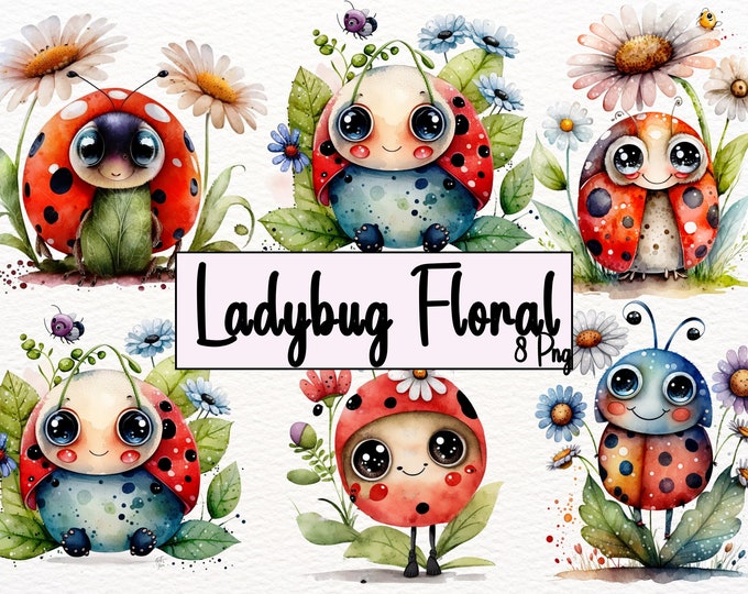 Cute Ladybug on Daisy Flowers PNG, Ladybug Clipart, Instant Download ...