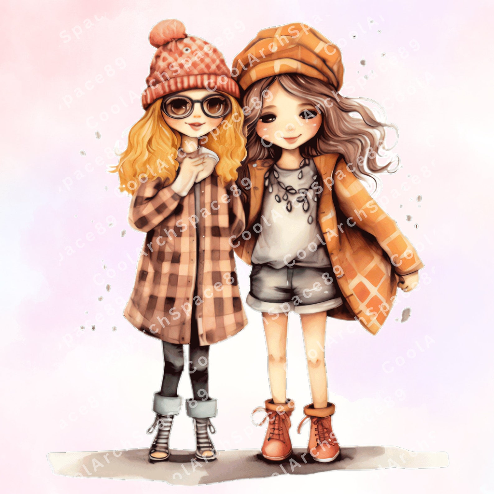 8 Watercolor Best Friend Clipart, Girl Best Friend PNG, Best Friend ...
