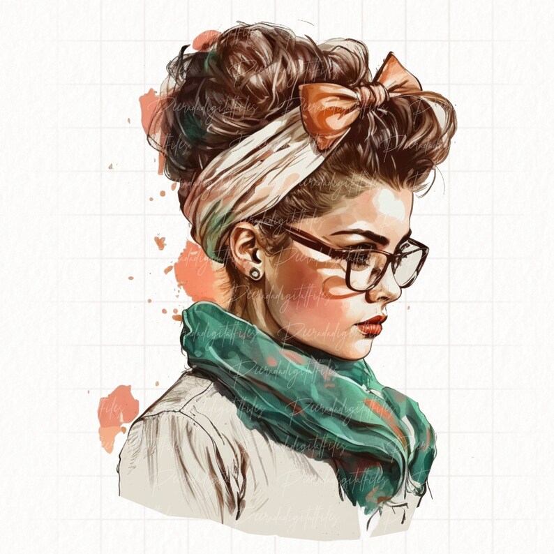8 Girl Messy Bun Clipart Bundle , PNG Watercolor Woman Sublimation ...