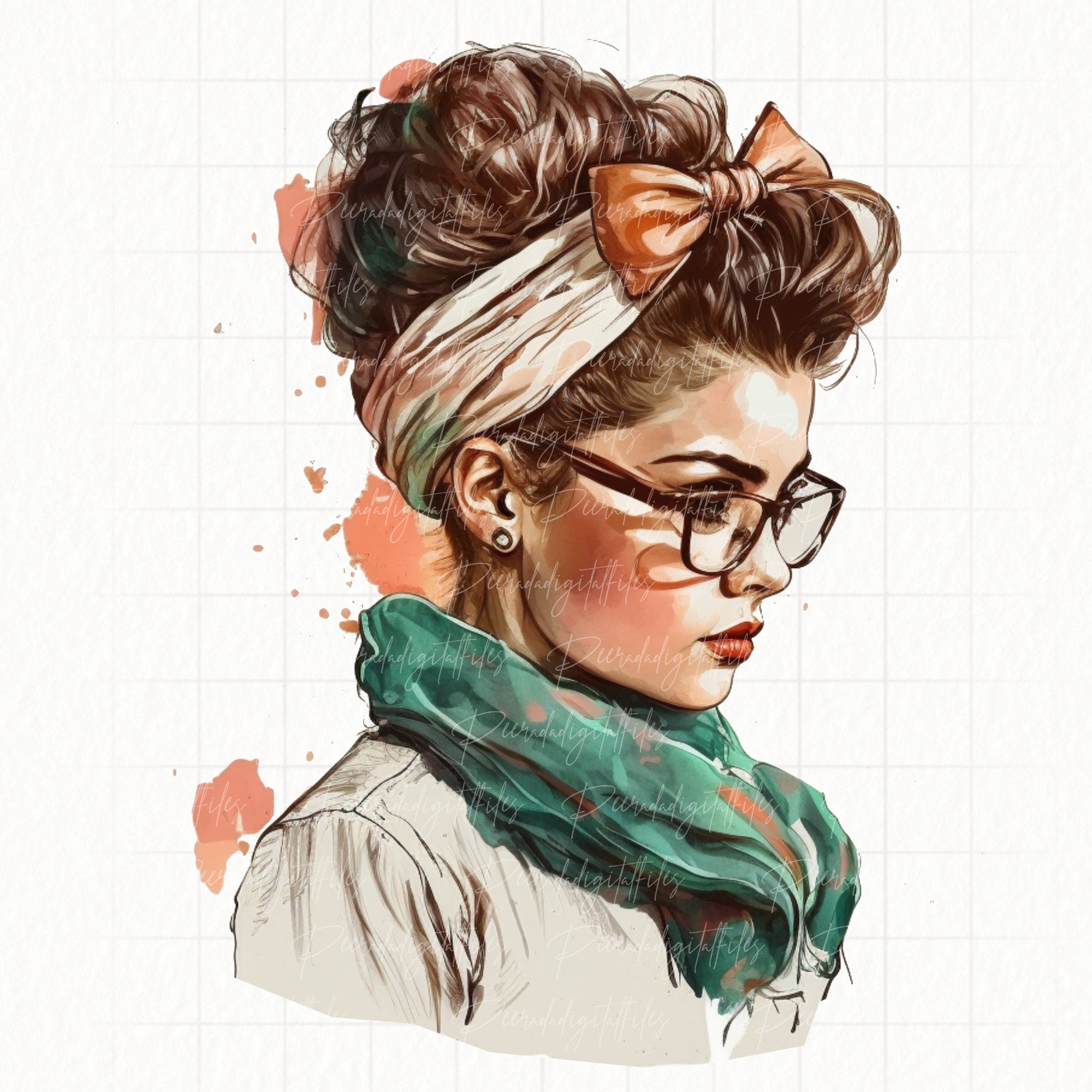 8 Girl Messy Bun Clipart Bundle PNG Watercolor Woman - Etsy