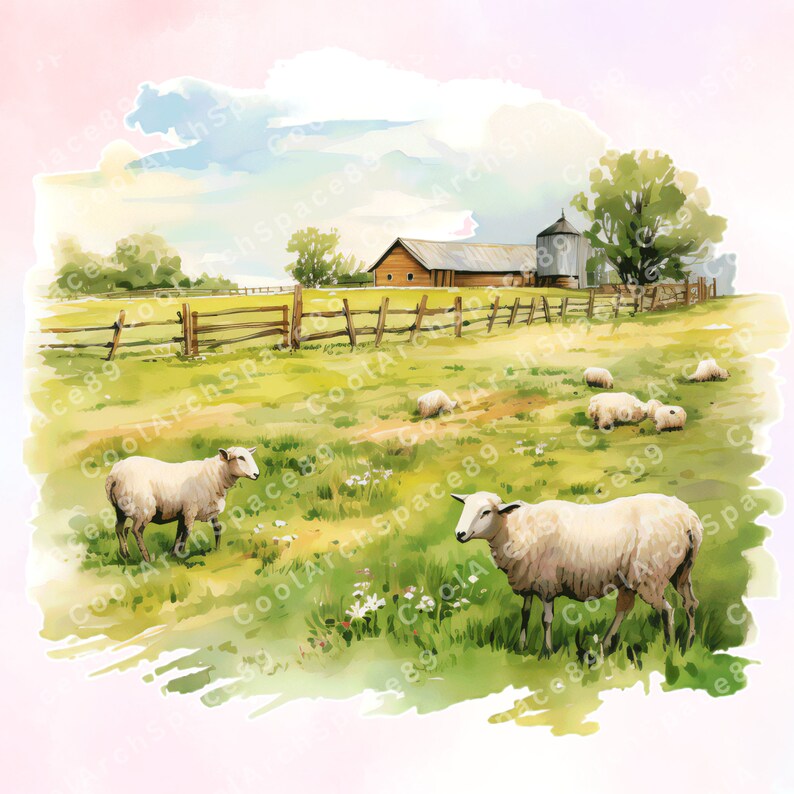 Watercolor Farm Animal Clipart: Barn Landscape Bundle (PNG) - Etsy
