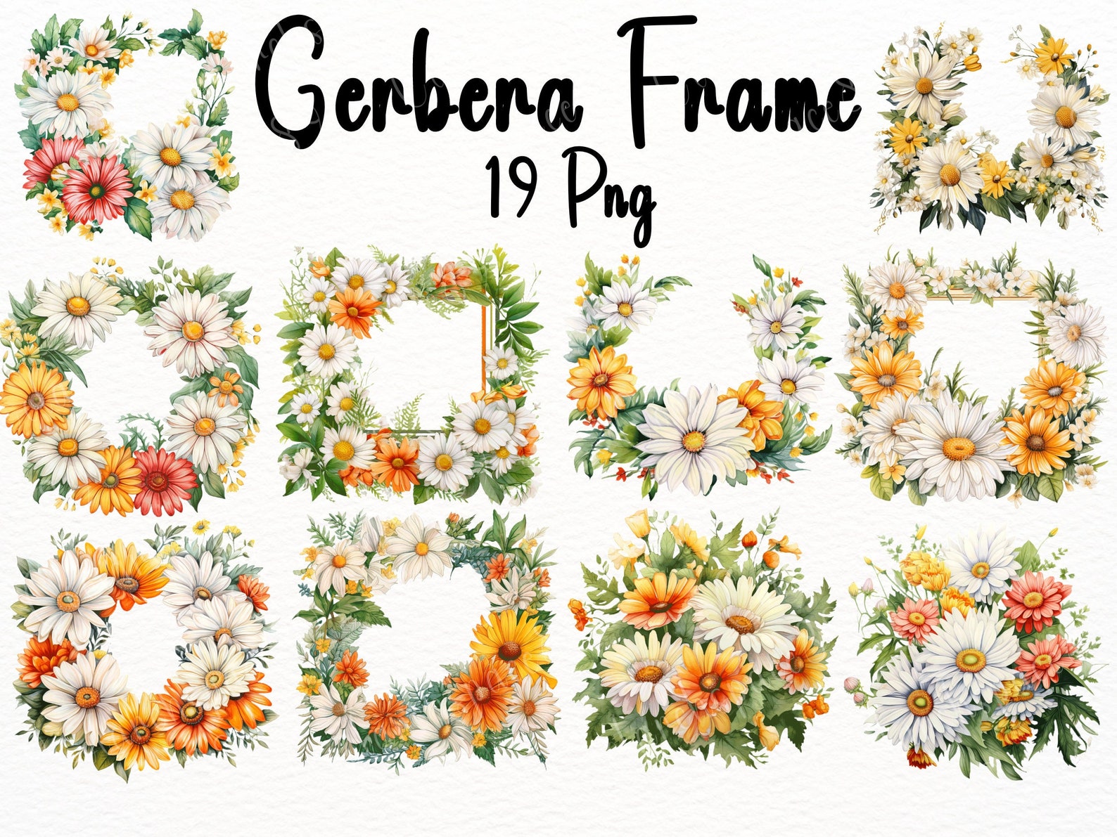 19 PNG Gerbera Frames Watercolor, Floral Frame Clipart, Watercolor ...