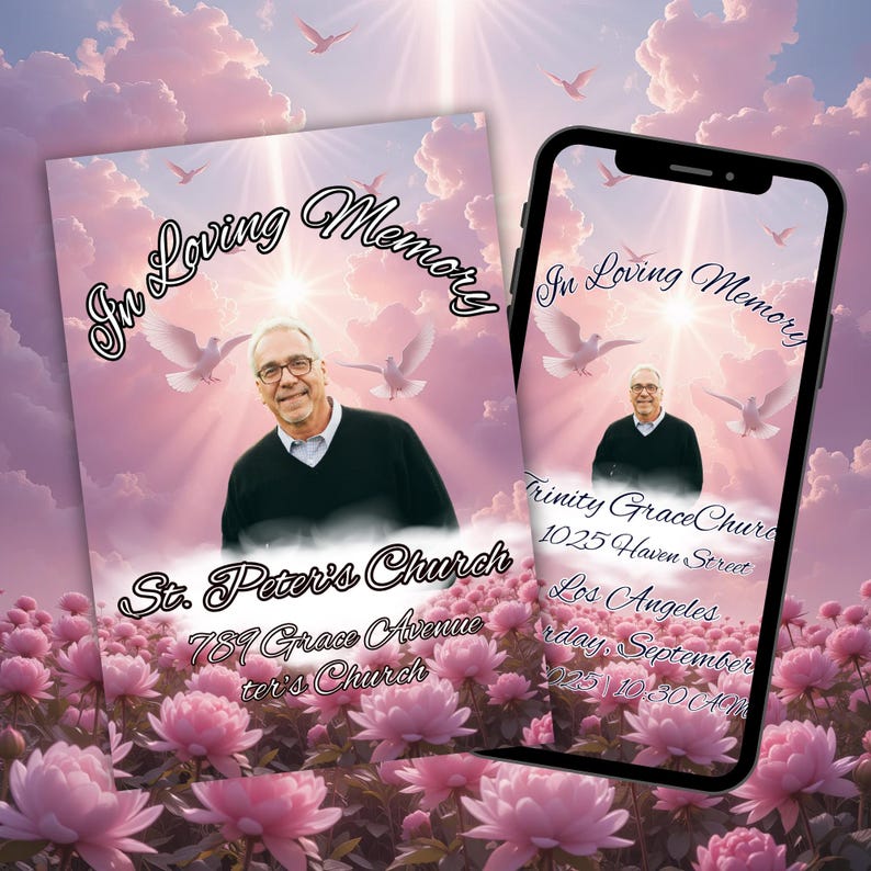 Purple Stairway to Heaven Background: Funeral Program Memorial (digital ...