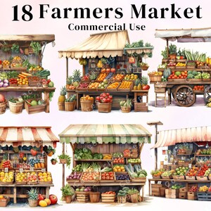 Farmers Market Clipart Bundle: Fruits & Vegetables (PNG, Commercial Use ...