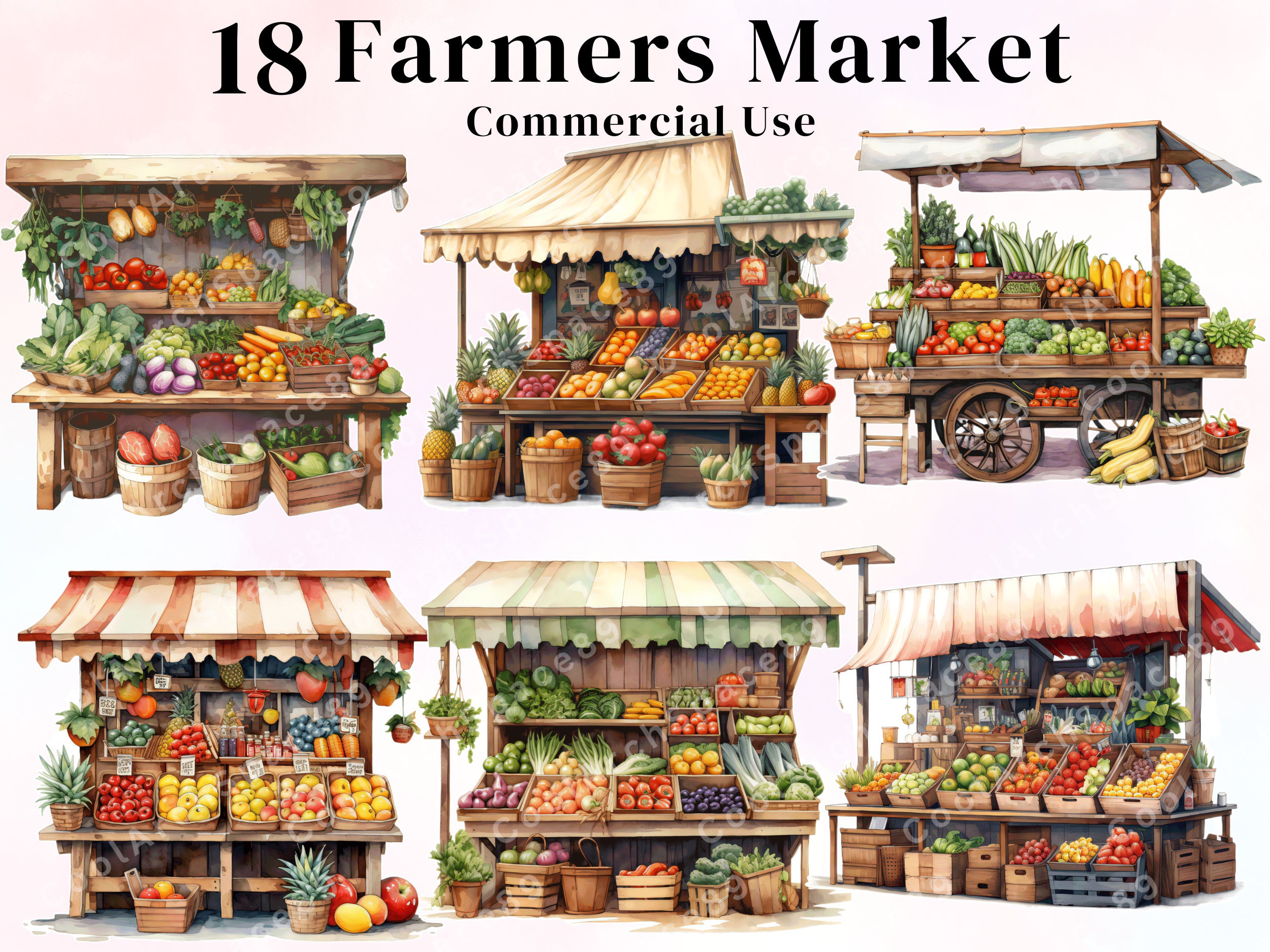 Farmers Market Clipart Bundle: Fruits & Vegetables (PNG, Commercial Use ...