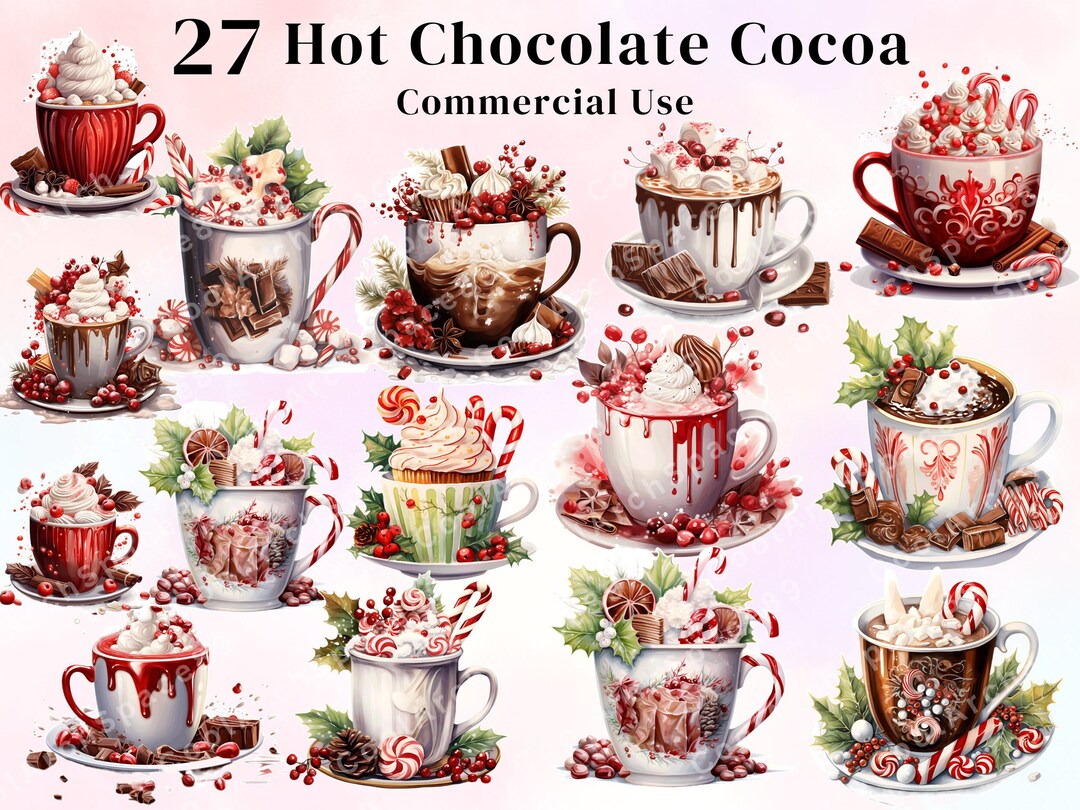 27 Hot Chocolate Clipart Bundle , Watercolor Hot Cocoa PNG, Christmas ...