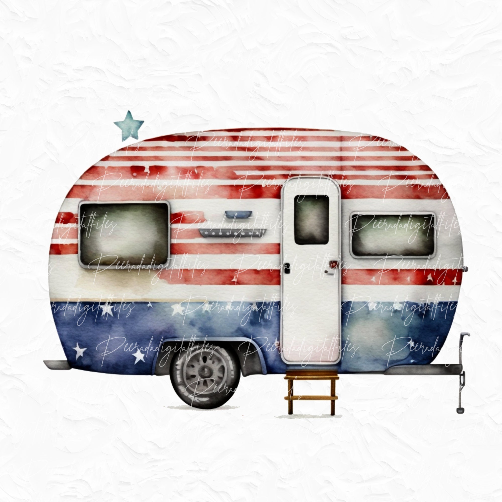 4th of July Camper Watercolor 4 PNG ,camp USA Clipart , Retro Camper ...