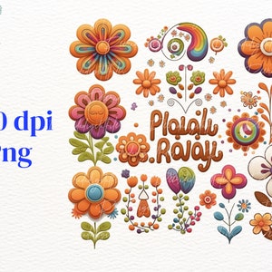 Retro Clipart 4 Png Bundle , Groovy Flowers PNG , Groovy Clipart ...