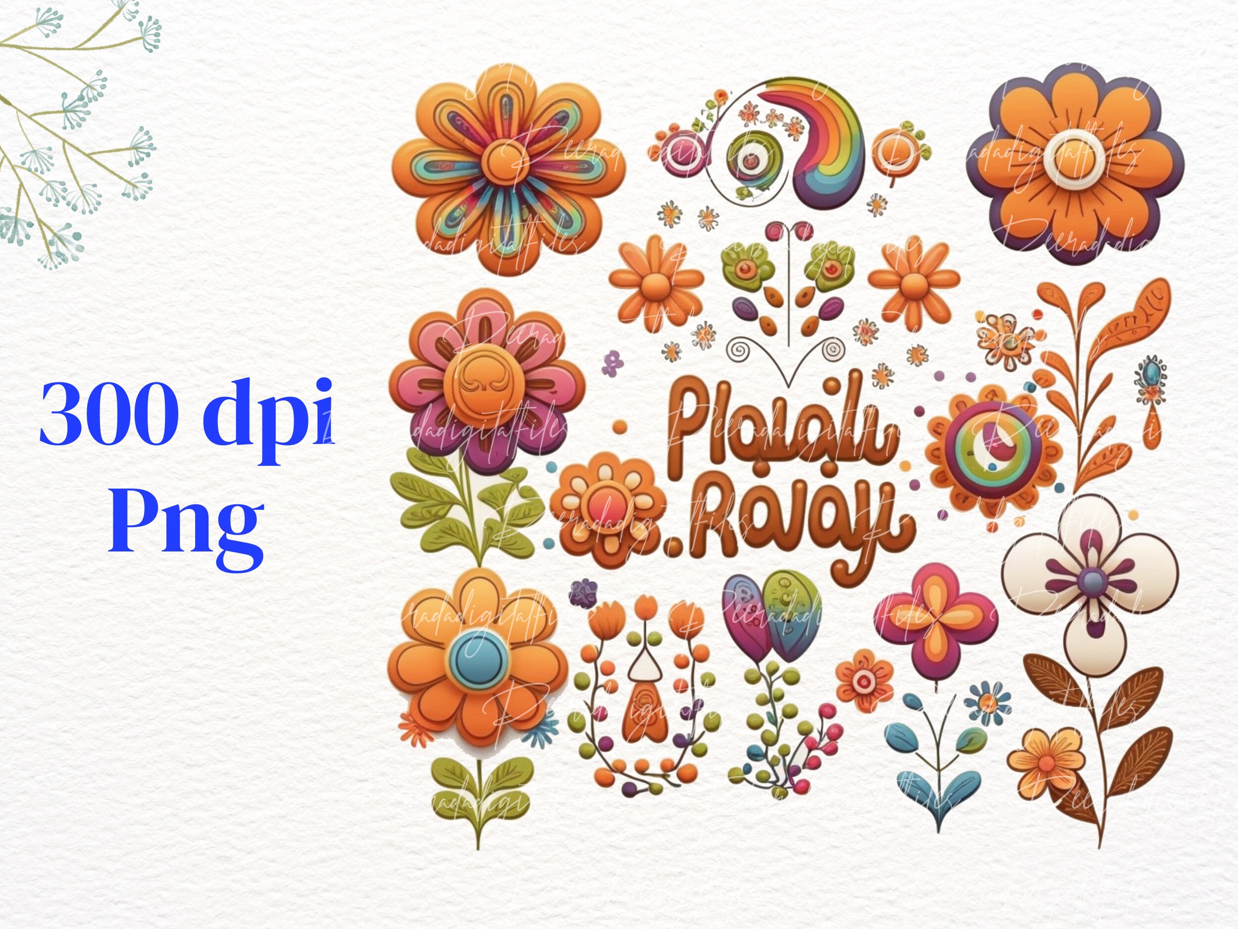 Retro Clipart 4 Png Bundle , Groovy Flowers PNG , Groovy Clipart ...