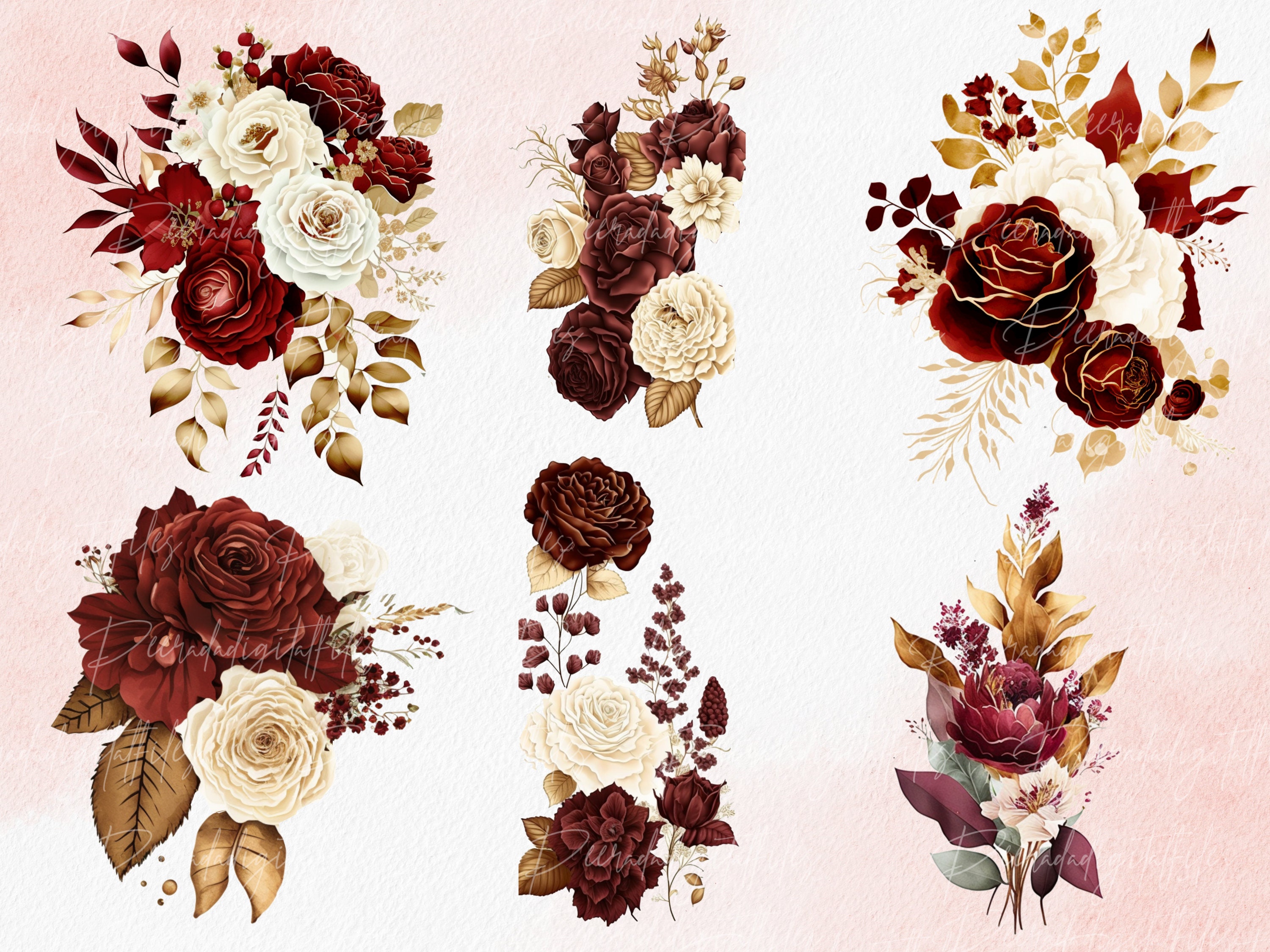 20 Burgundy Blush Watercolor Floral Clipart,elegant Burgundy Flower ...