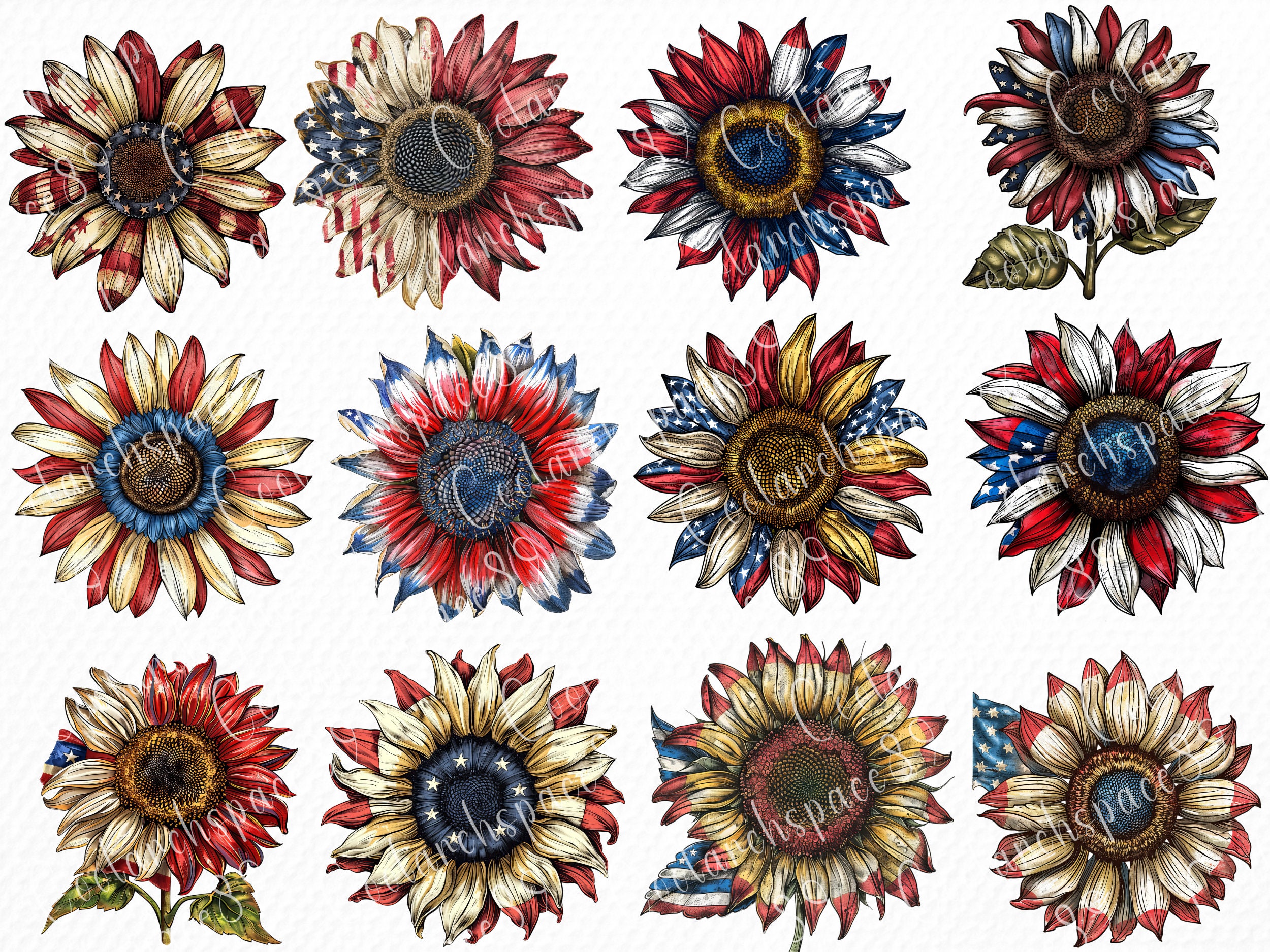24 Patriotic Sunflower 4th of July , Sunflower, PNG File, Crafting ...