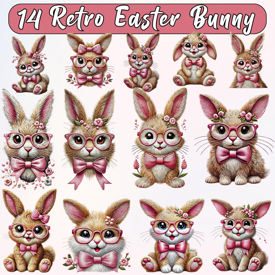 Retro Easter Bunny Clipart: Vintage Spring Rabbit PNG (digital Download ...