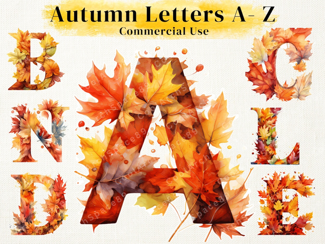 Autumn Fall Leaves Letter A-Z Clipart Bundle , Autumn Party Alphabet ...