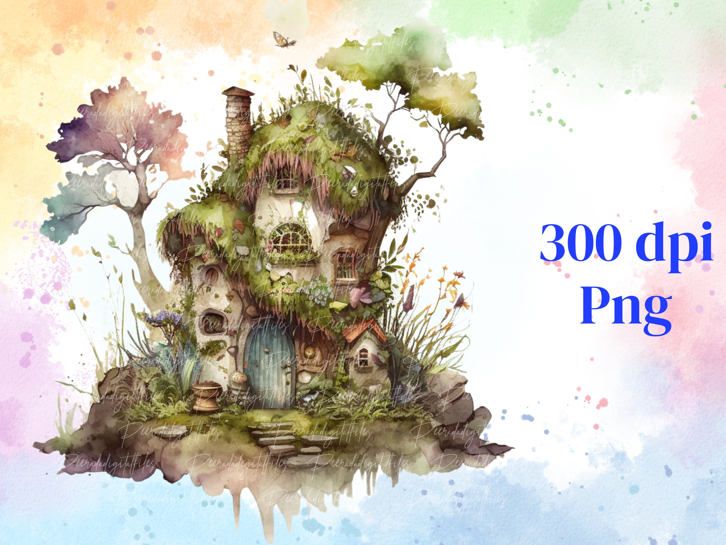 Watercolor Fairy House 4 Png Clip Art Fairy House Digital - Etsy
